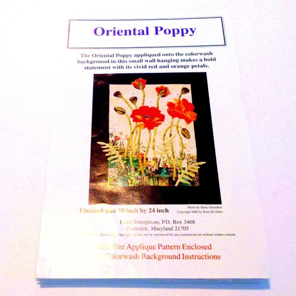 Vintage | Other | Vintage Oriental Poppy Applique Quilt Pattern 8x 24 ...